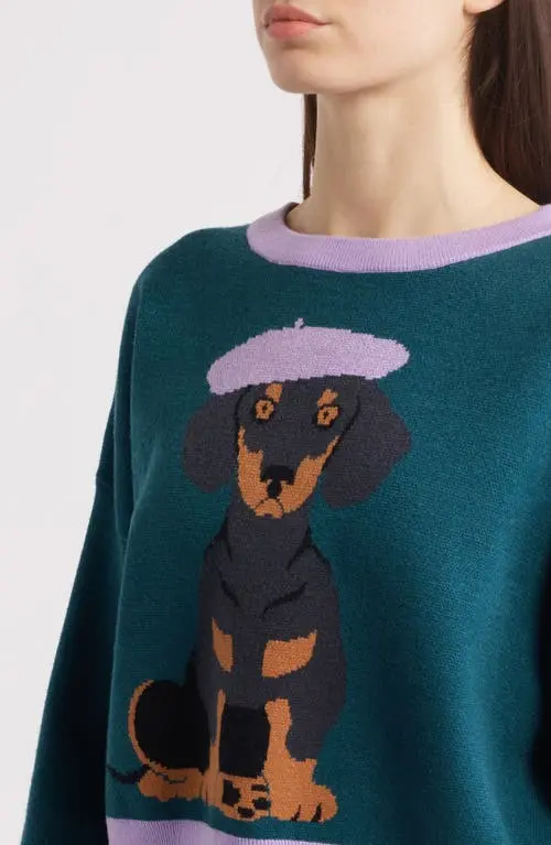 DRESSED IN LALA Weenie Dog Jacquard Sweater & Wide Leg Pants Set