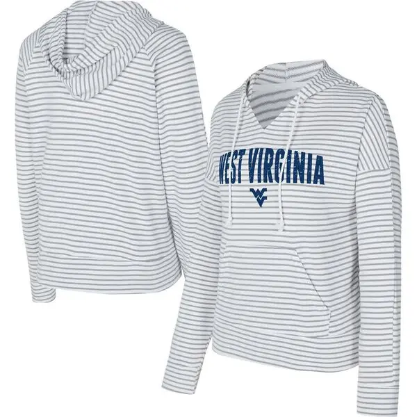 CONCEPTS SPORT Gray West Virginia Mountaineers French Terry Striped V-neck Pullover Hoodie - White