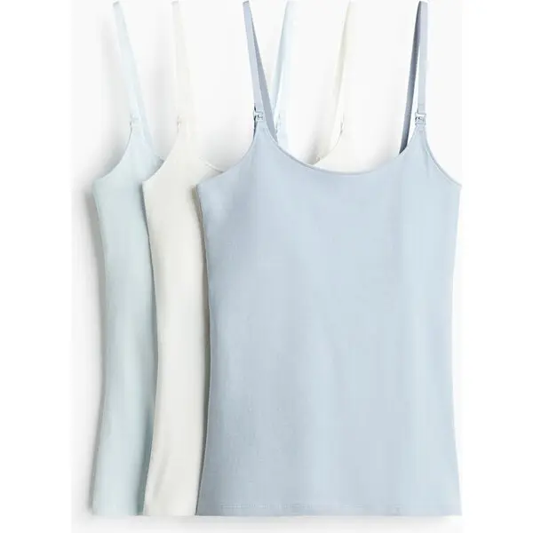 H&m Mama 3-pack Nursing Strappy Tops - Light Blue/white