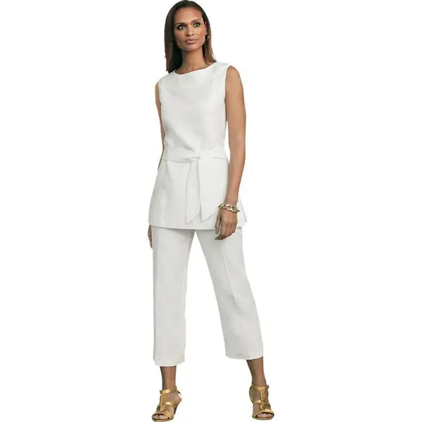 JESSICA LONDON Linen Blend Belted Tunic And Capri Set - White