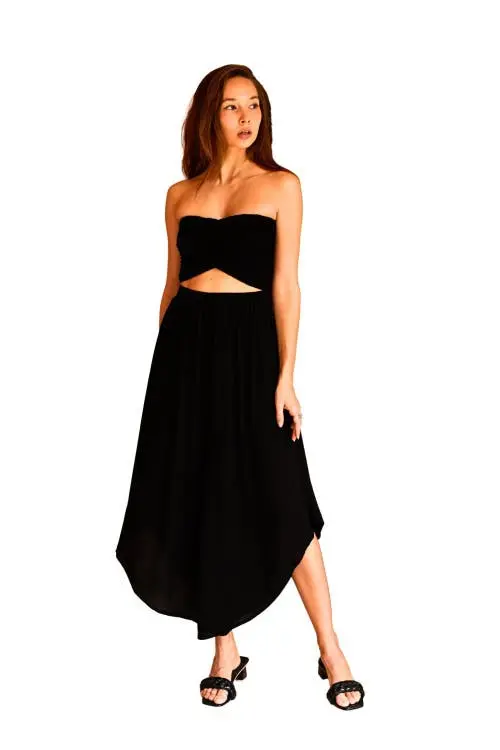 Pink Haley Winona Smocked Tube Top & Asymmetrical Pants Set - Black