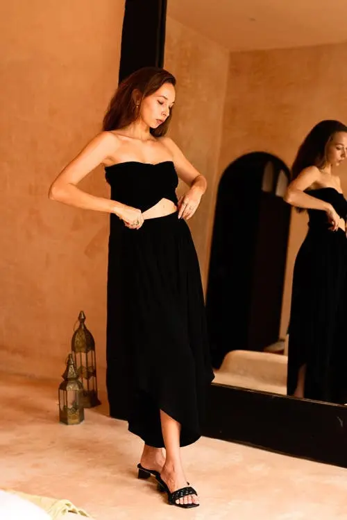 Pink Haley Winona Smocked Tube Top & Asymmetrical Pants Set - Black