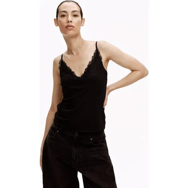 H&m Mama Nursing Strappy Top With Lace Trim - Black