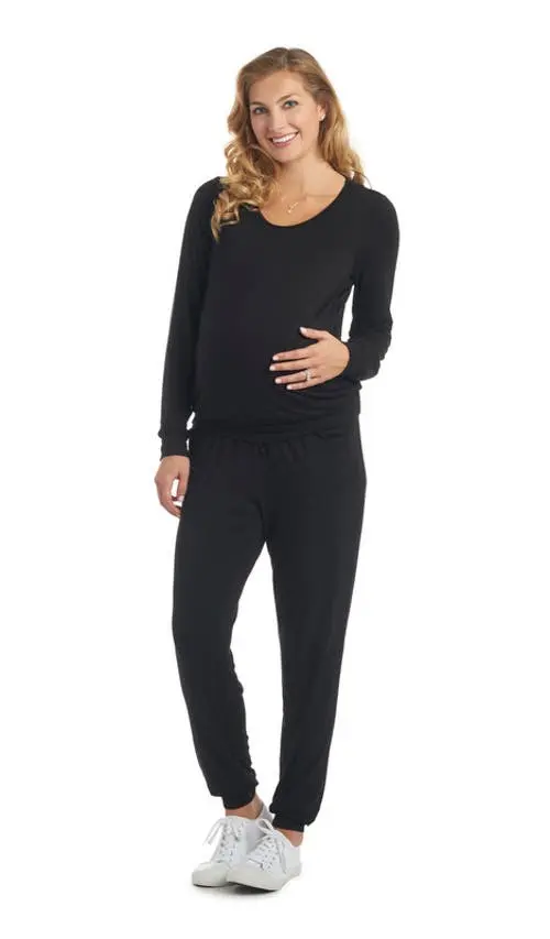 EVERLY GREY Whitney Maternity/nursing Two-piece Top And Pant Set - Black
