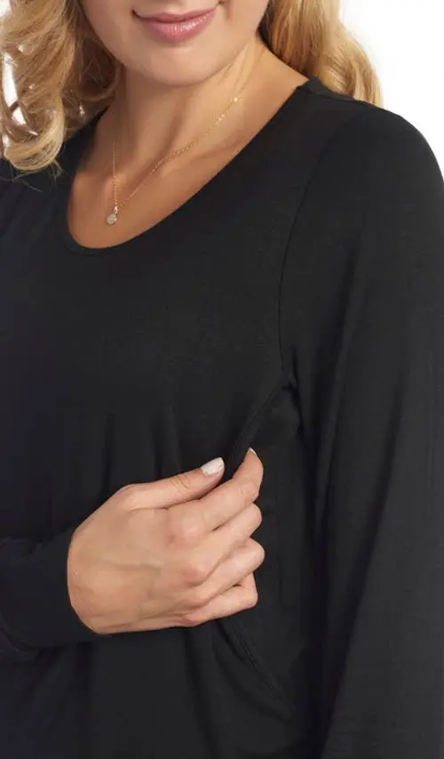 EVERLY GREY Whitney Maternity/nursing Two-piece Top And Pant Set - Black