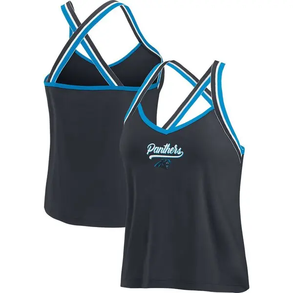 WEAR BY ERIN ANDREWS Carolina Panthers Cross Strap Tri-blend Tank Top - Black