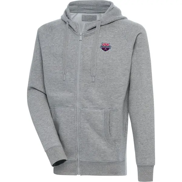 ANTIGUA Usa Swimming Victory Full-zip Hoodie - Heather Gray