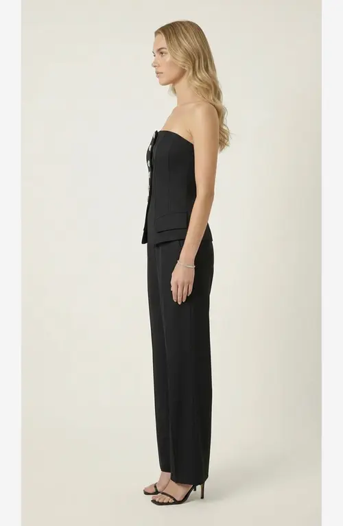 MODENAIRE Strapless Vest And Wide Leg Pant Set With Embellished Buttons