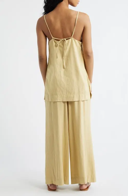 Free People Linen-blend Square Neck Top And Wide Leg Pants Set - Pampas