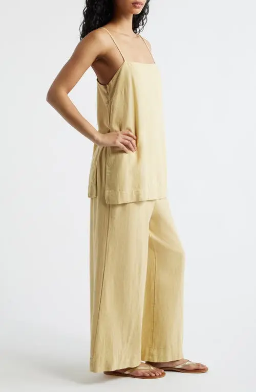 Free People Linen-blend Square Neck Top And Wide Leg Pants Set - Pampas