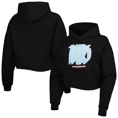 LUSSO Philadelphia 76ers Layla World Tour Cropped Pullover Hoodie - Black