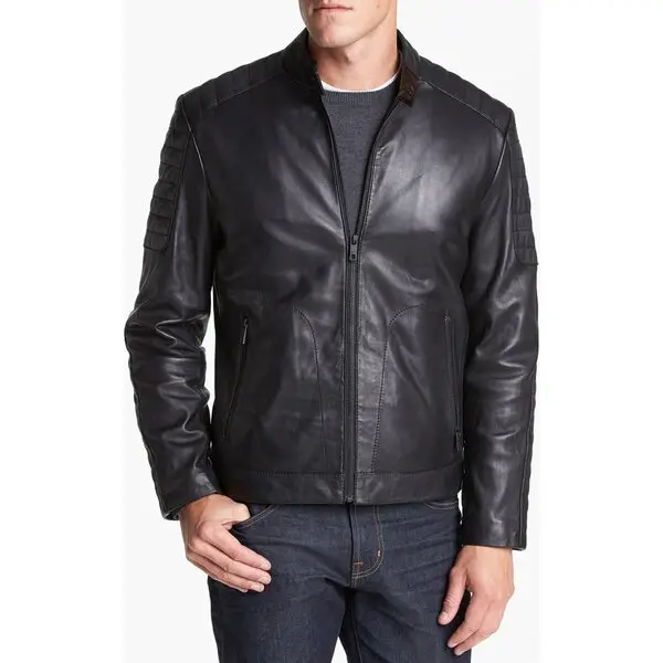 Andrew Marc Landon Leather Moto Jacket - Black