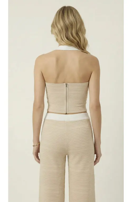 MODENAIRE Ribbed Knit Vest And Wide Leg Pant Set
