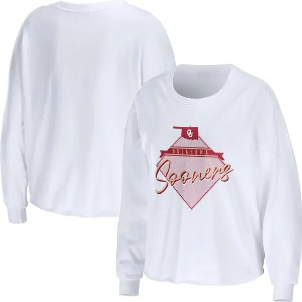 WEAR BY ERIN ANDREWS Oklahoma Sooners Diamond Long Sleeve Cropped T-shirt - White