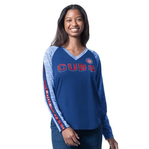 G-III 4HER BY CARL BANKS Chicago Cubs Top Dog Raglan Long Sleeve V-neck T-shirt - Royal