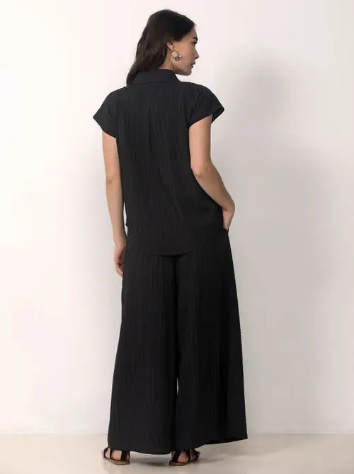SINGLE STITCH Textured Button-front Shirt And Palazzo Pants Set