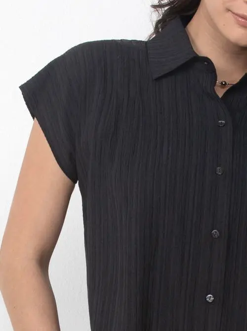 SINGLE STITCH Textured Button-front Shirt And Palazzo Pants Set