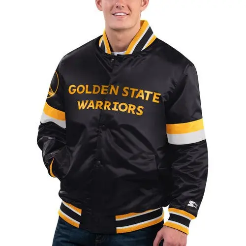 STARTER Golden State Warriors Home Game Satin Full-snap Varsity Jacket