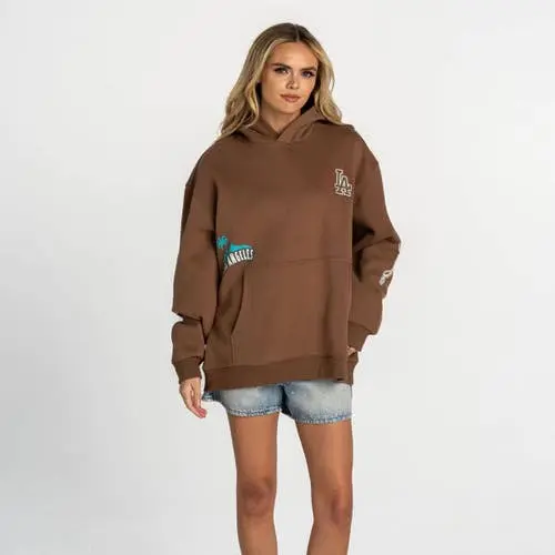 THE WILD COLLECTIVE Los Angeles Dodgers Oversized Hoodie - Brown