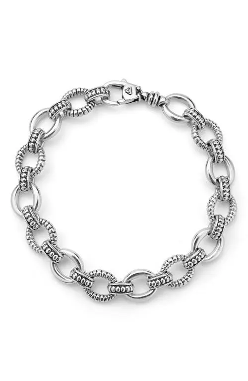 Lagos Signature Caviar Sterling Fluted Oval Link Bracelet - Silver
