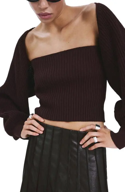 Mango Rib Knit Tube Top & Bolero Set - Plum