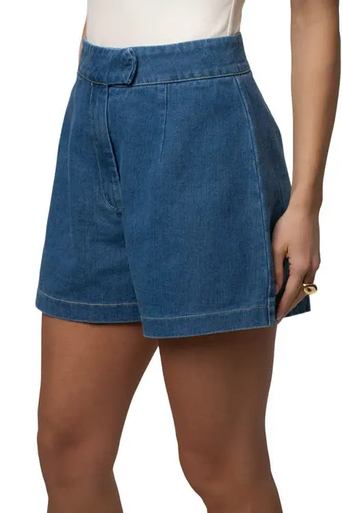 JLUXLABEL High Waisted Wide Leg Denim Shorts - Medium Wash