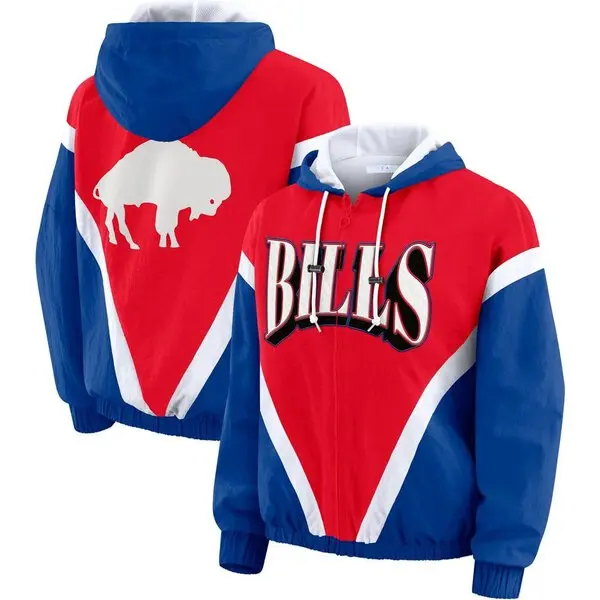 WEAR BY ERIN ANDREWS Royal Buffalo Bills Retro Crinkle Full-zip Windbreaker Jacket - Red
