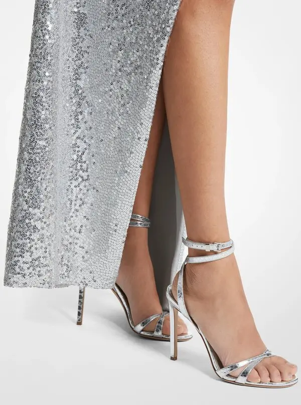 Michael Kors Chrissy Metallic Python Embossed Leather Sandal
