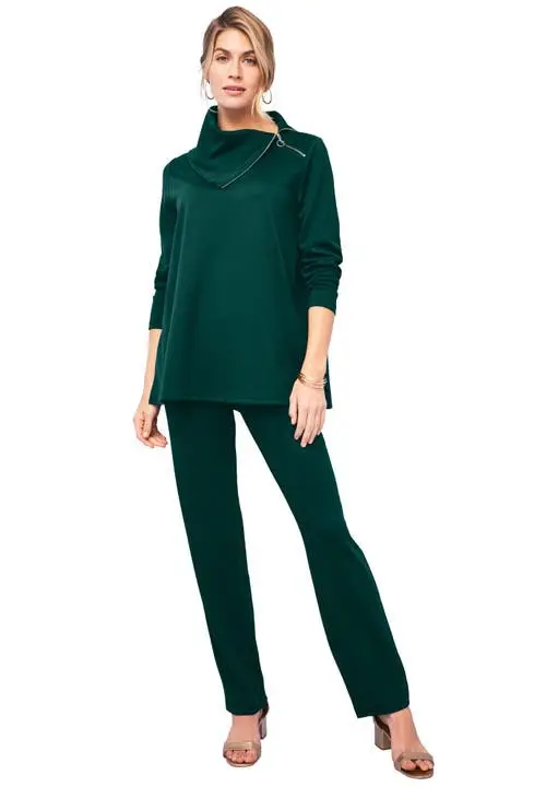 JESSICA LONDON Ponte Split Neck 2-piece Set - Emerald Green