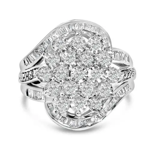HAUS OF BRILLIANCE Sterling 1.0 Cttw Diamond Swirl Cluster Cocktail Ring - Silver