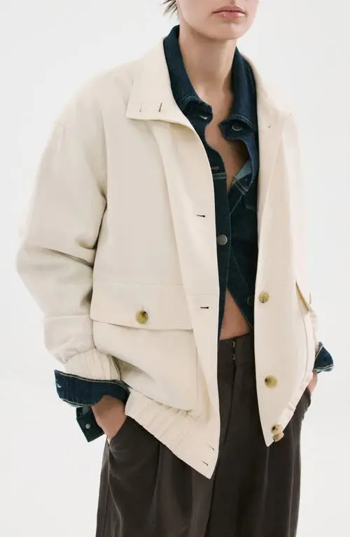 Mango Oversize Stand Collar Jacket - Ecru