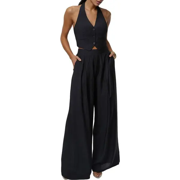 JLUXLABEL Halter Top & Wide Leg Pant Set - Black