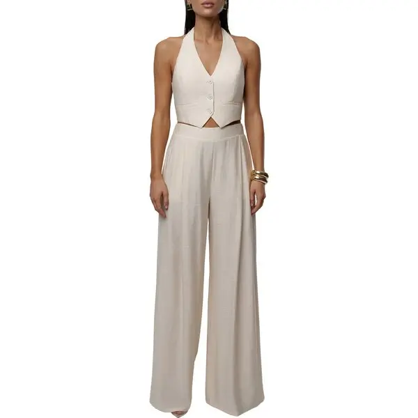 JLUXLABEL Tropical Daze Halter Top & Wide Leg Pant Set - Cream