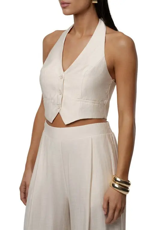 JLUXLABEL Tropical Daze Halter Top & Wide Leg Pant Set - Cream