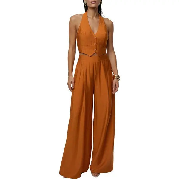 JLUXLABEL Halter Top & Wide Leg Pant Set - Orange