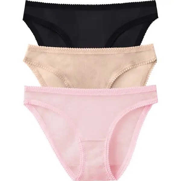 ON GOSSAMER 3-pack Mesh Hip Bikinis - Blk/chp/pny