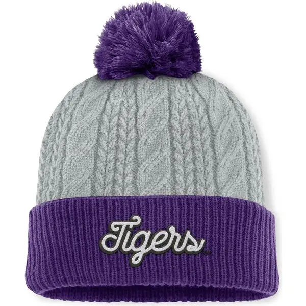 Top Of The World Purple Lsu Tigers Becca Cuffed Knit Hat With Pom - Gray