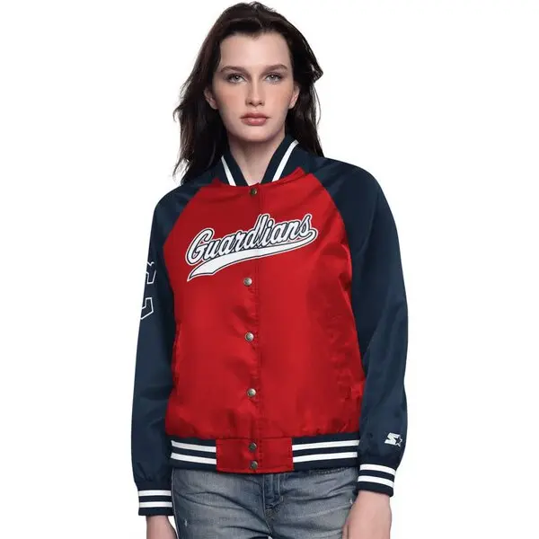 STARTER Navy Cleveland Guardians Home Run Full-snap Varsity Jacket - Red