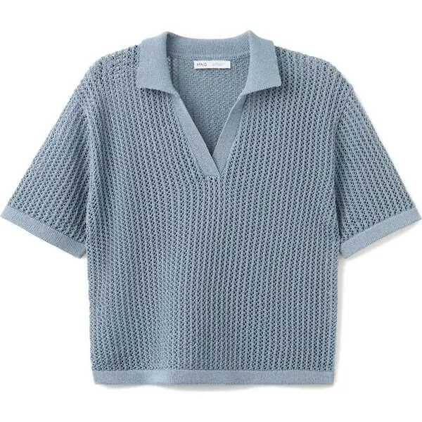 Mango Stripe Open Stitch Polo - Sky Blue