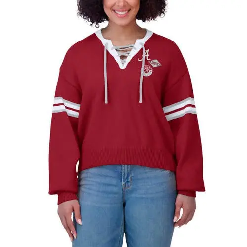 WEAR BY ERIN ANDREWS Alabama Tide Lace-up Pullover Sweater - Crimson
