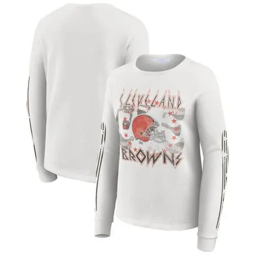 WEAR BY ERIN ANDREWS Cleveland Browns Graphic Waffle Long Sleeve T-shirt - White