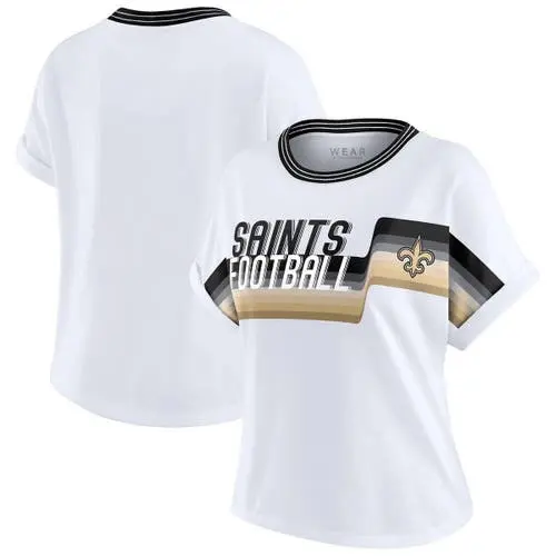 WEAR BY ERIN ANDREWS New Orleans Saints Cropped Center Stripe Dolman T-shirt - White