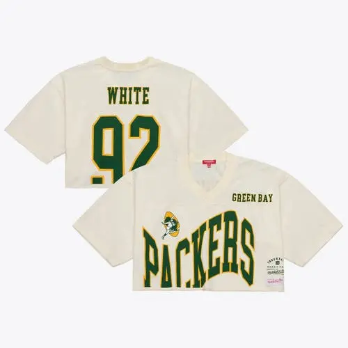 Mitchell & Ness Reggie White Green Bay Packers Cropped Fashion Jersey - Cream