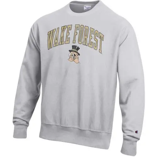 Champion Wake Forest Demon Deacons Distressed Arch Logo Reverse Weave Crewneck Sweatshirt - Gray