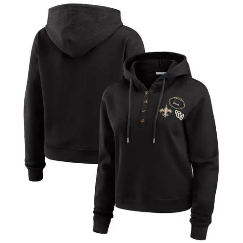 WEAR BY ERIN ANDREWS New Orleans Saints Waffle Knit Hooded Pullover - Black