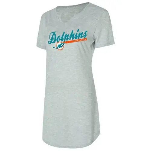 CONCEPTS SPORT Miami Dolphins "petition Knit" Notch Neck Nightshirt By - Gray