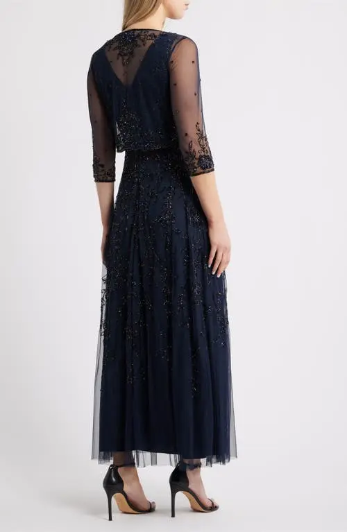 Pisarro Nights Beaded Mesh Gown With Jacket