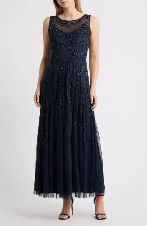 Pisarro Nights Beaded Mesh Gown With Jacket