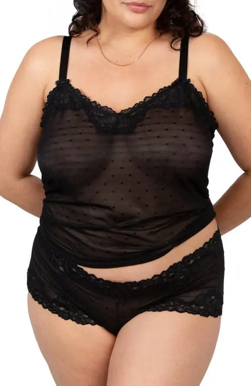CURVY COUTURE Sheer Whisper Camisole & Boyshorts Set - Onyx