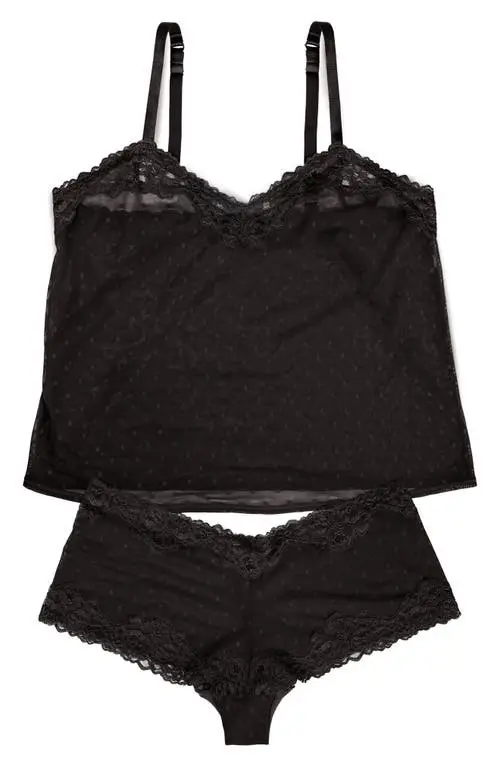 CURVY COUTURE Sheer Whisper Camisole & Boyshorts Set - Onyx